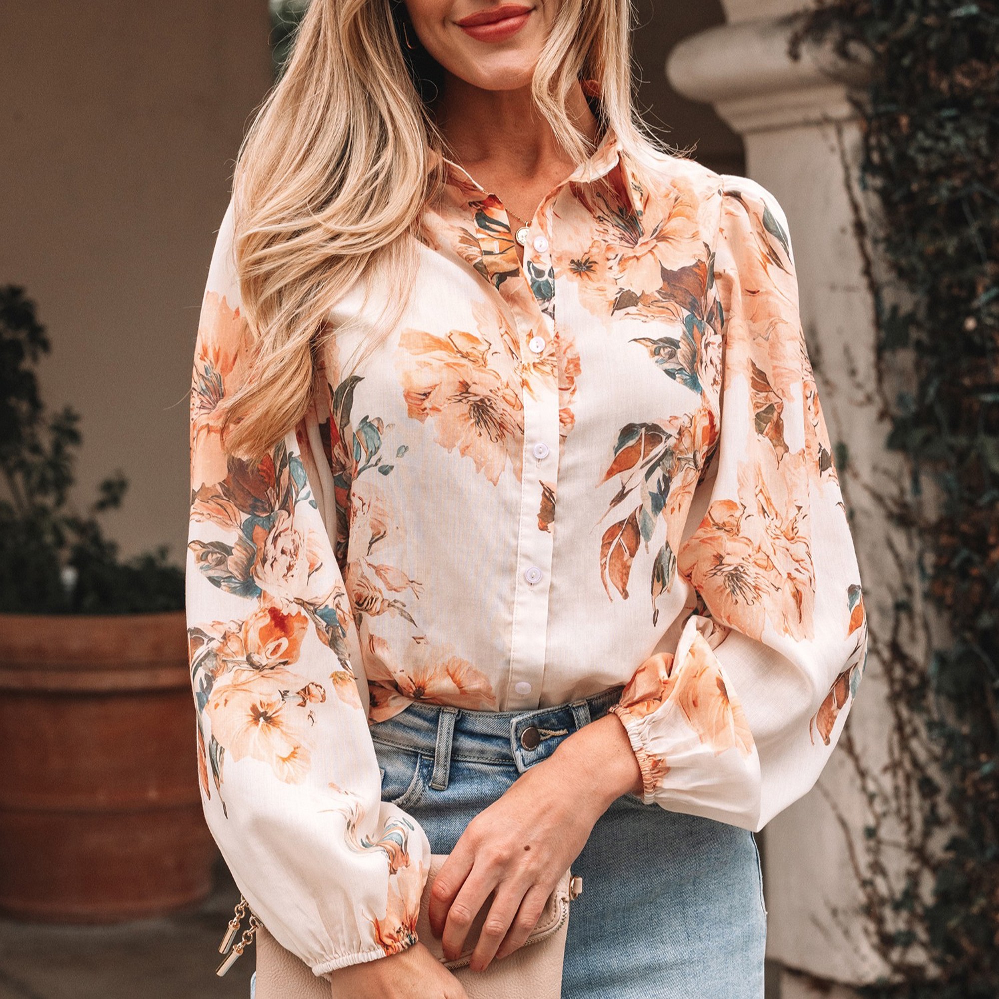 HIDDEN GEMS | Floral Puff Sleeve Collared Shirt | Jane.com